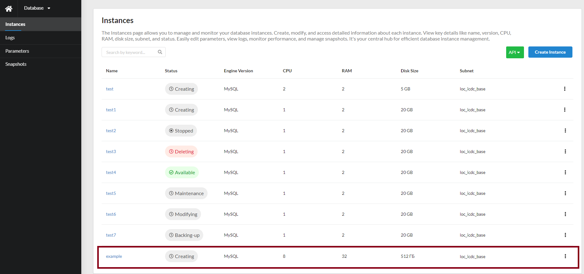 Instances - Documentation | ICDC